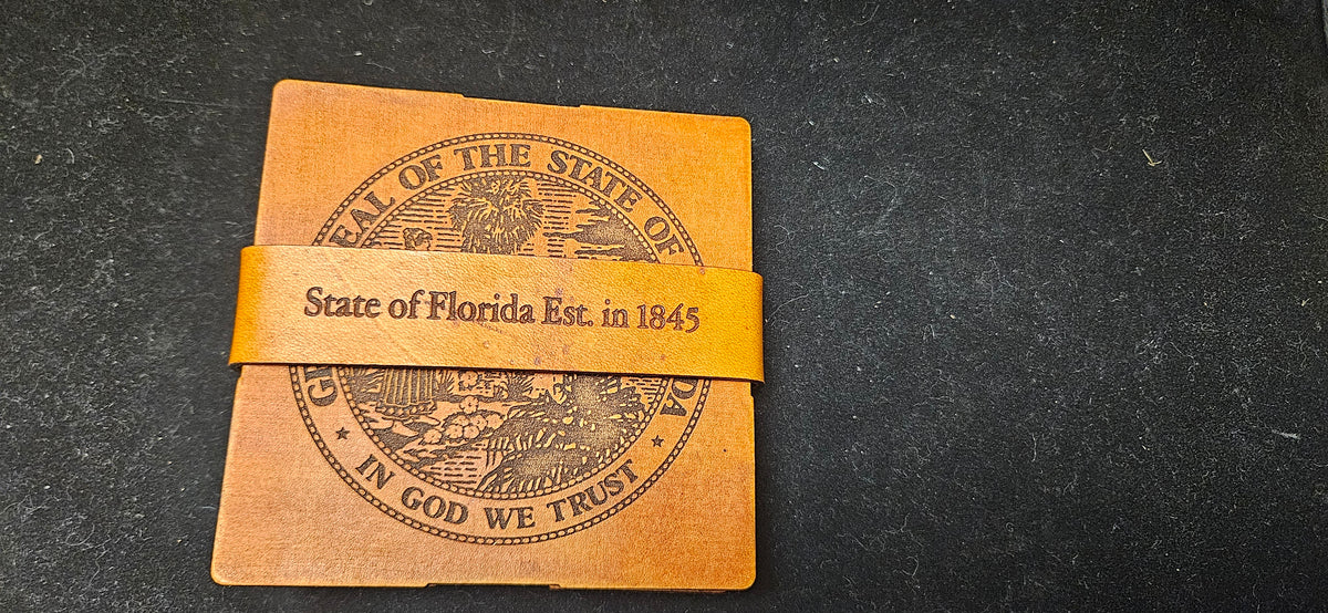 State Seal Leather Coaster Set – Florida's History Shop