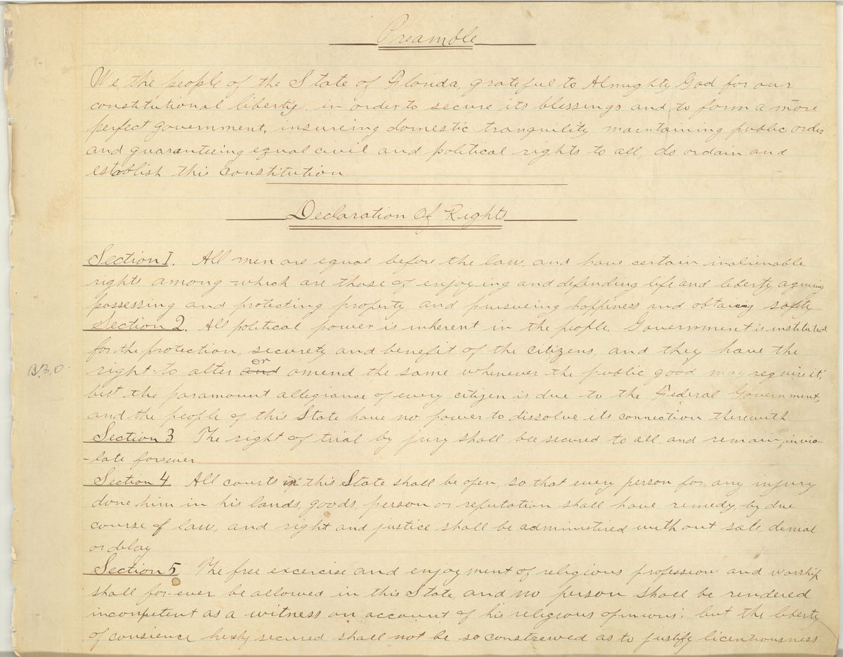 1885 Constitution of the State of Florida first page print – Florida's ...